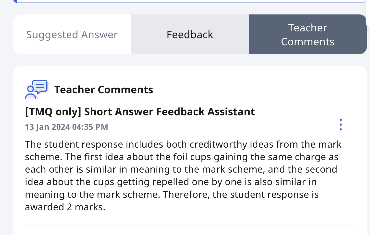 Trial of AI Feedback Assistant in SLS for Physics – Physics Lens
